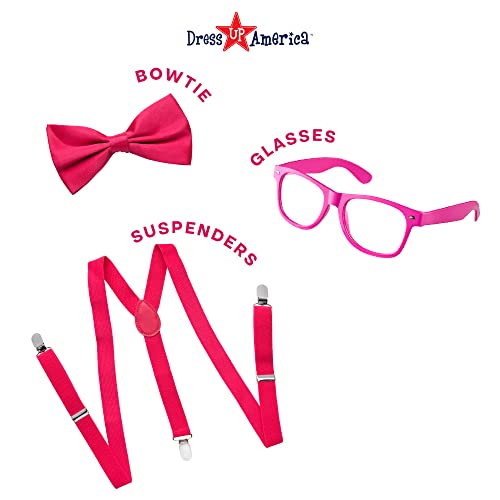 Dress Up America Bow Tie and Suspenders Set - Bow, Glasses & Suspenders for Boys and Girls, Party Accessories Adults & Kids