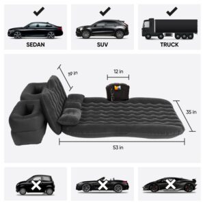 EPHESIAL Car Mattress - with Mobile Phone Pocket, Headboard, Pillows and Air Pump (Portable) - Car Air Mattress - Backseat Air Mattress for Car - Inflatable Bed for Car, SUV, Truck (Black)