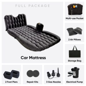 EPHESIAL Car Mattress - with Mobile Phone Pocket, Headboard, Pillows and Air Pump (Portable) - Car Air Mattress - Backseat Air Mattress for Car - Inflatable Bed for Car, SUV, Truck (Black)