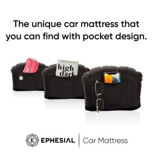 EPHESIAL Car Mattress - with Mobile Phone Pocket, Headboard, Pillows and Air Pump (Portable) - Car Air Mattress - Backseat Air Mattress for Car - Inflatable Bed for Car, SUV, Truck (Black)