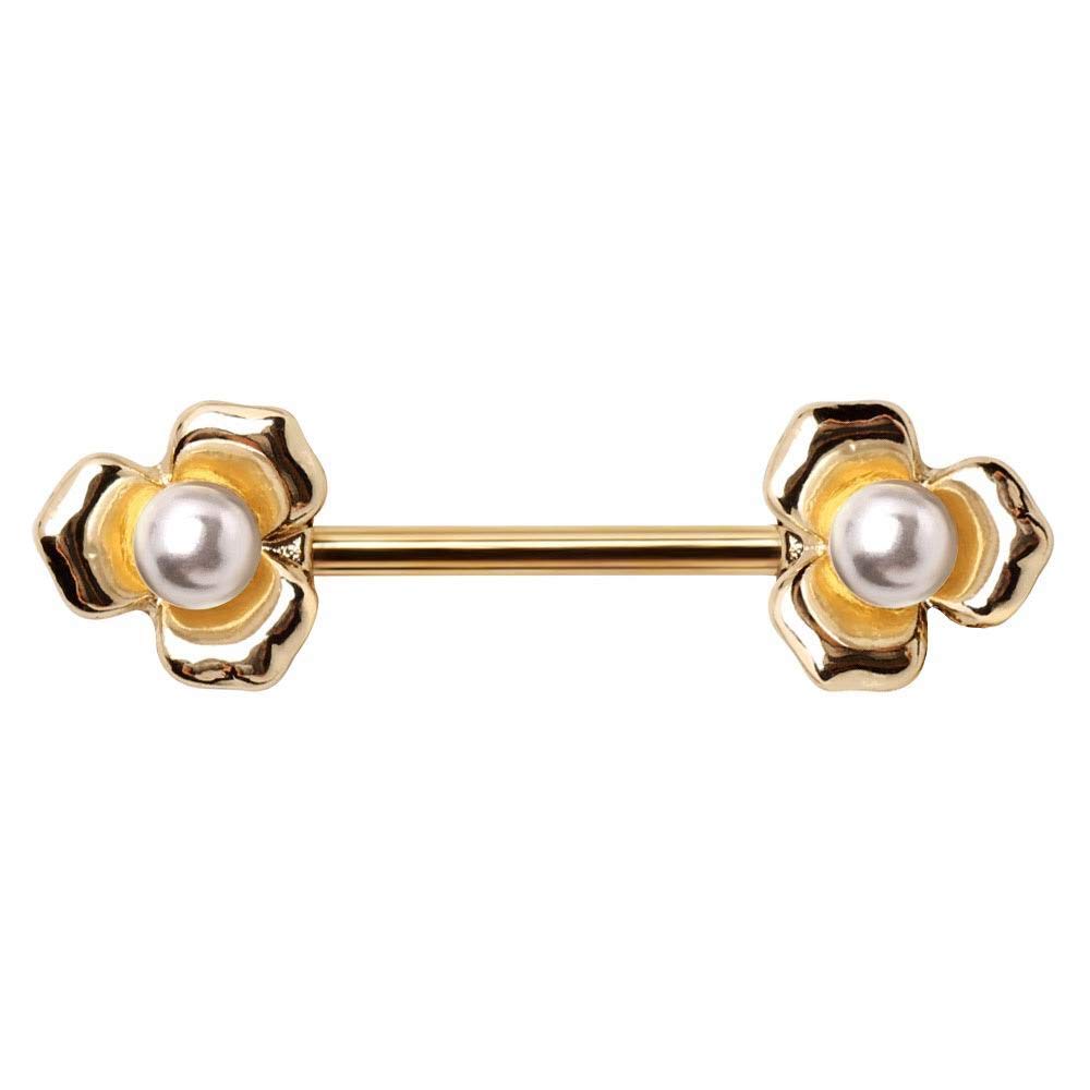 Covet Jewelry Gold Plated Pearl Accented Flower Nipple Bar