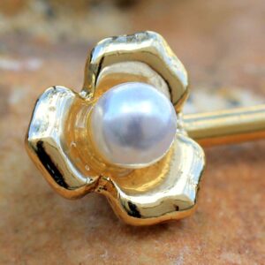 Covet Jewelry Gold Plated Pearl Accented Flower Nipple Bar