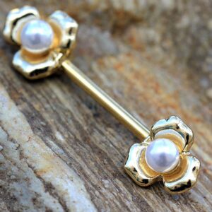 Covet Jewelry Gold Plated Pearl Accented Flower Nipple Bar