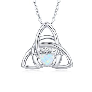 celtic knot necklace for women 925 sterling silver good luck irish celtic knot trinity knot necklace celtic knot moonstone love heart pendant necklace for women hands holding crown heart necklace for