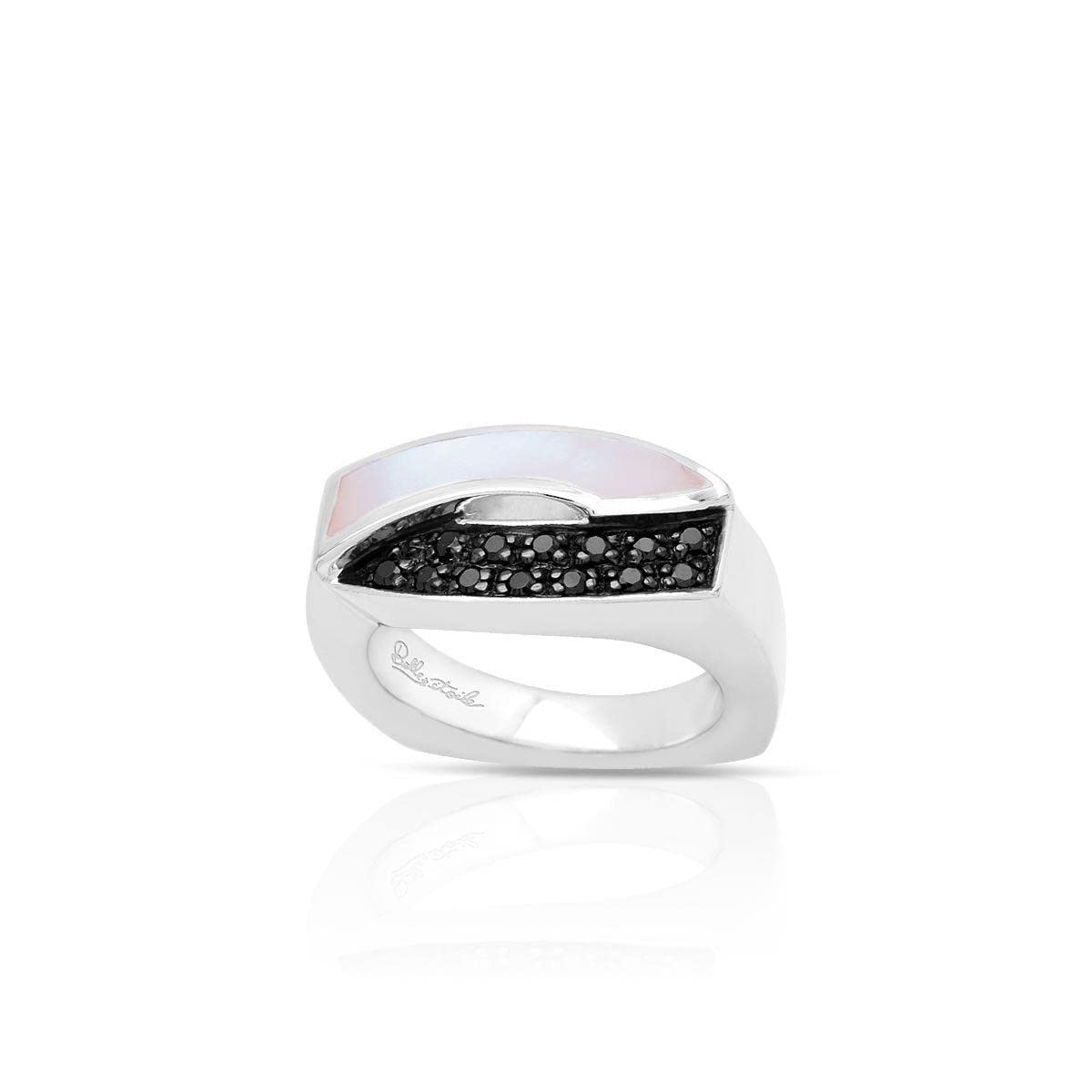 Belle Etoile Pirouette Ring White Mother-of-Pearl & Black Stone Ring Size: 9