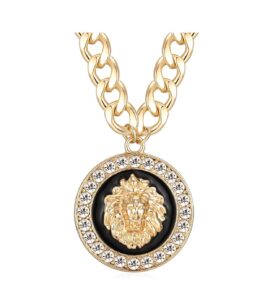 women's basketball wives style gold lion heads necklace hip hop statement chunky chain choker necklace (gold pendant)