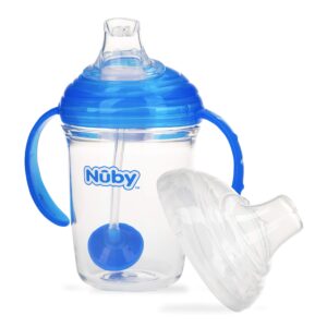 nuby 360 grip n' sip 8oz tritan cup, weighted straw with hygienic cover, blue