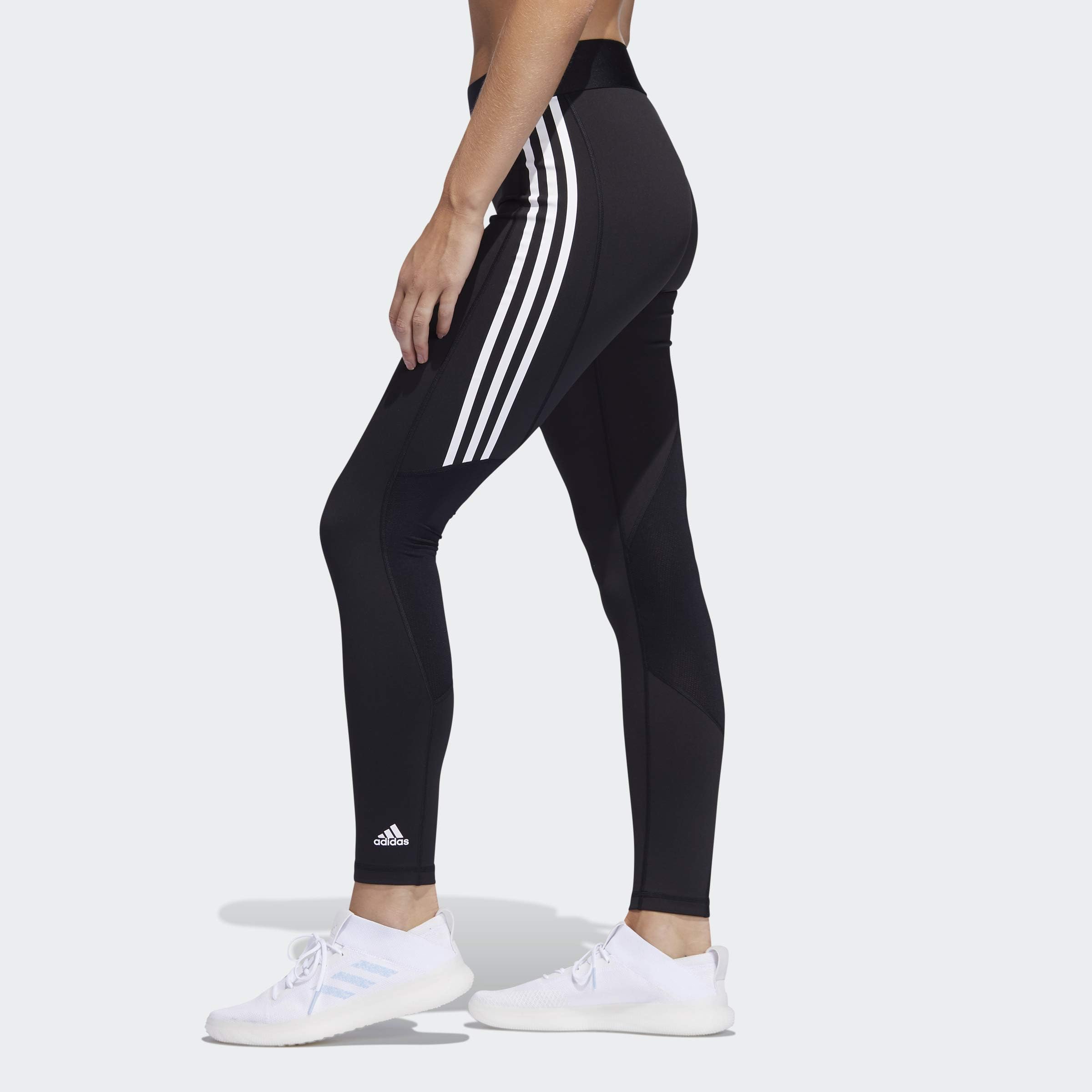 adidas womens Alphaskin 3-Stripes Long Tights Black/White Small