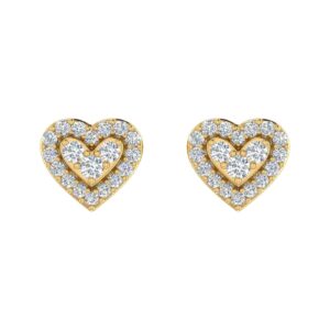 1/5 Carat Diamond Heart Shaped Stud Earrings in 10K Yellow Gold - IGI Certified