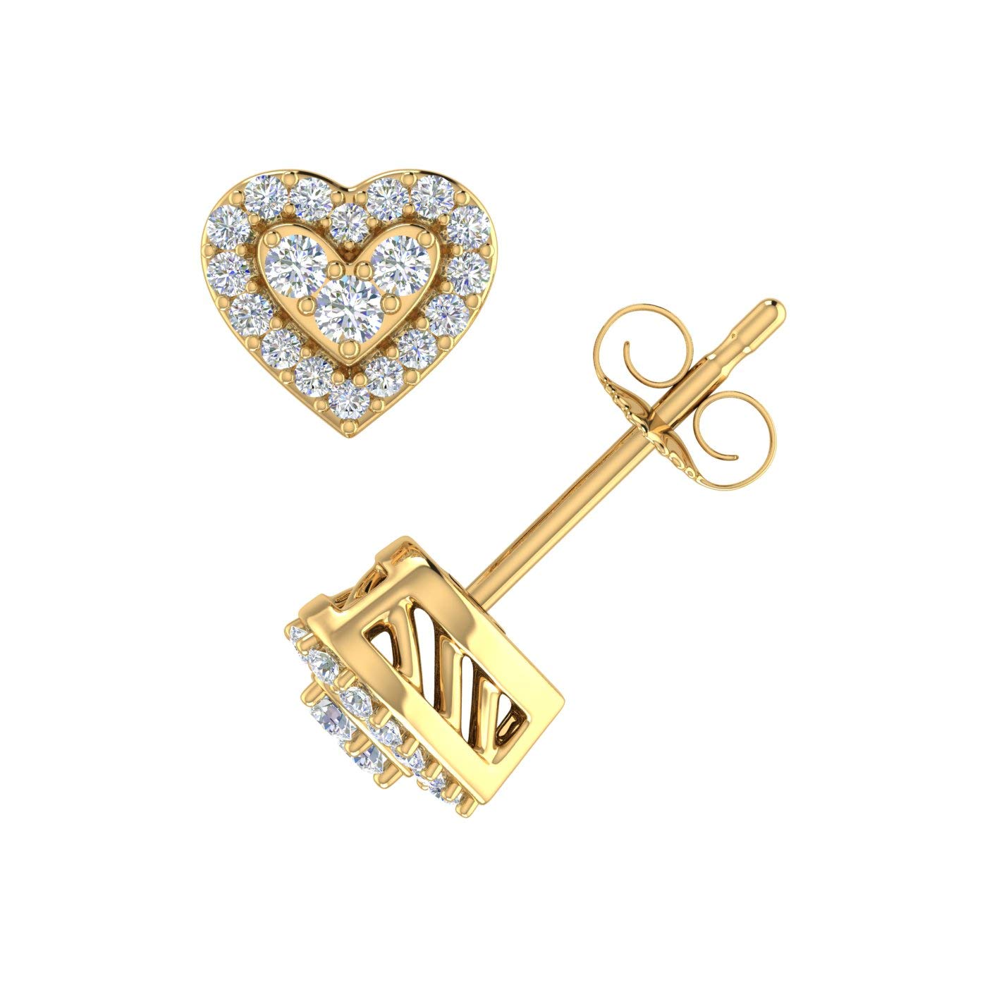 1/5 Carat Diamond Heart Shaped Stud Earrings in 10K Yellow Gold - IGI Certified