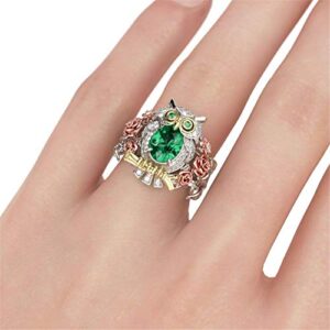 Jeulia 1 Carat Owl Rings for Women 925 Sterling Silver 18K Gold Plated Wedding Rings Oval Cut Solitaire Engagement Rings with Emerald Stone Anniversary Promise Rings Romantic Gift (5)