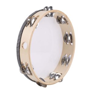 tosnail 10 inches handheld wooden tambourine - double rows 16 pairs jingles