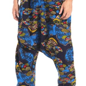 AITFINEISM Men's Causal Harem Pants Loose Drawstring Aladdin Boho Hippie Drop Crotch Trousers (4X-Large, Blue)