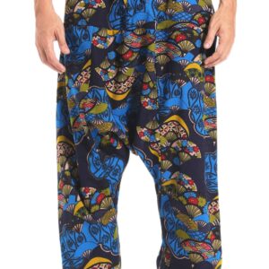 AITFINEISM Men's Causal Harem Pants Loose Drawstring Aladdin Boho Hippie Drop Crotch Trousers (4X-Large, Blue)