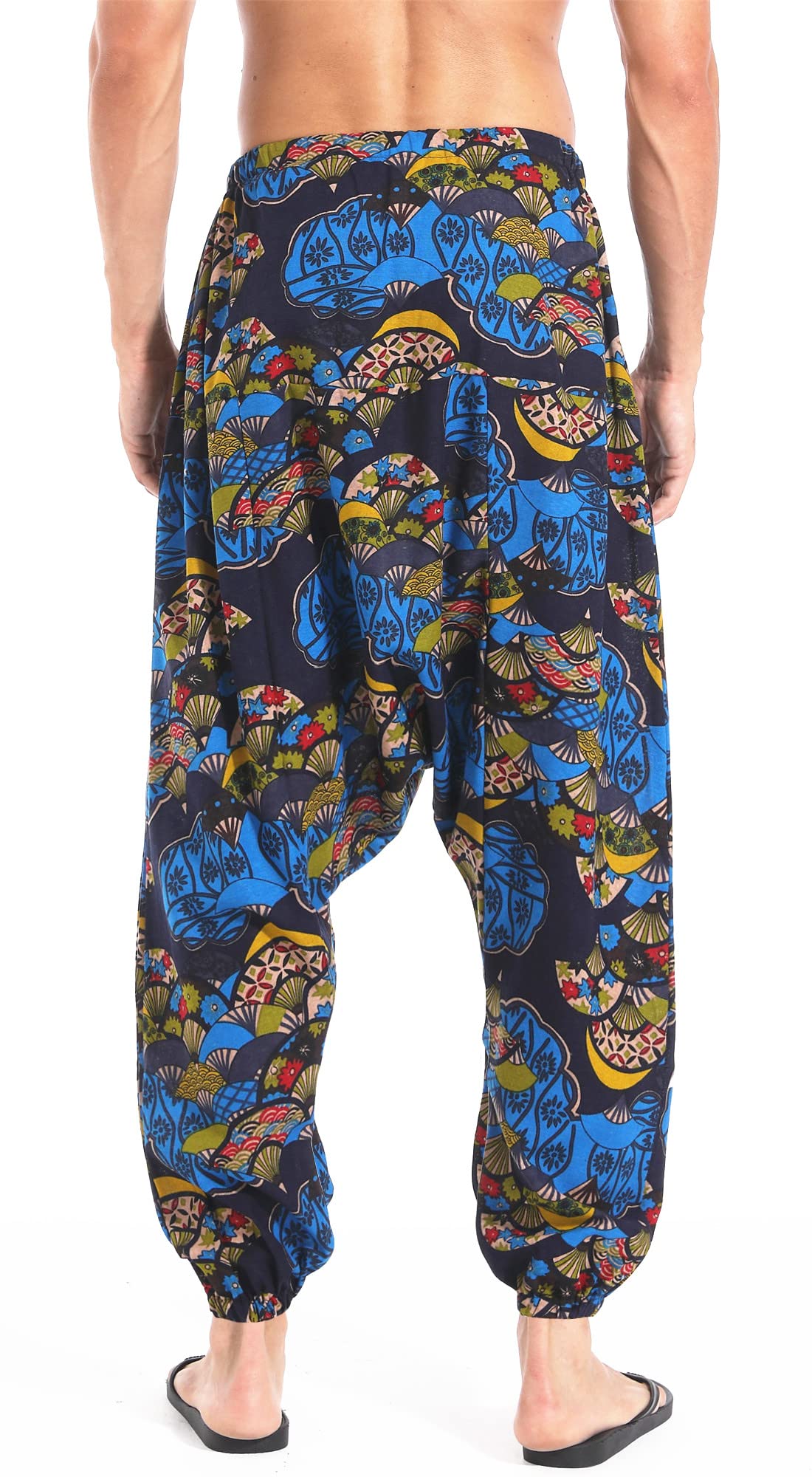 AITFINEISM Men's Causal Harem Pants Loose Drawstring Aladdin Boho Hippie Drop Crotch Trousers (4X-Large, Blue)