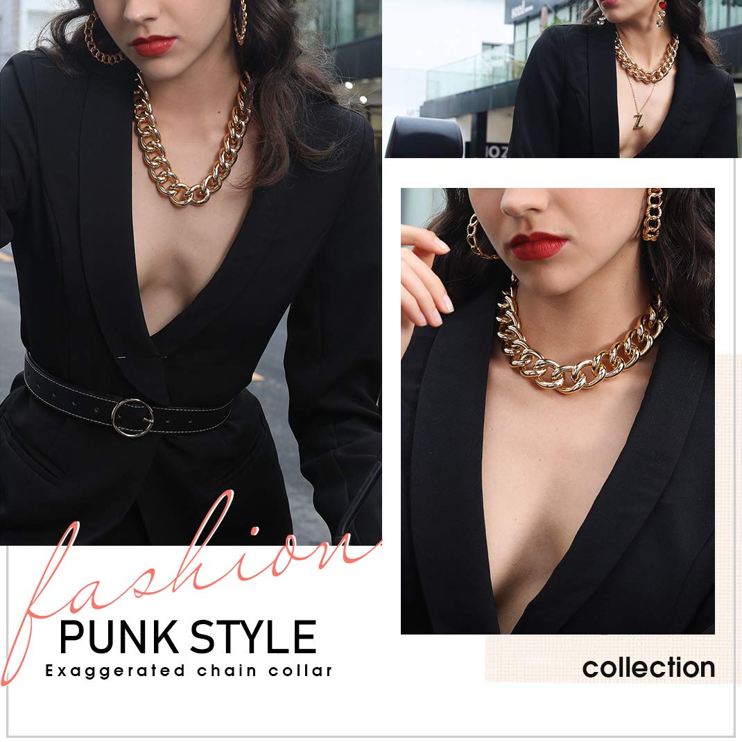 GOLDCHIC JEWELRY Oversized Chain for Women, 23mm Punk Chunky Chainlink Choker Necklace, Gold Cuban Link 20'' Choker for Wife