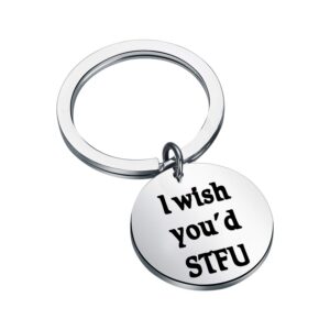 feelmem friend encouragement gift i wish you'd stfu shut the fuck up keychain funny rude quote sarcastic quote fuck jewelry ceramic gift gift for coworker colleague (silver)