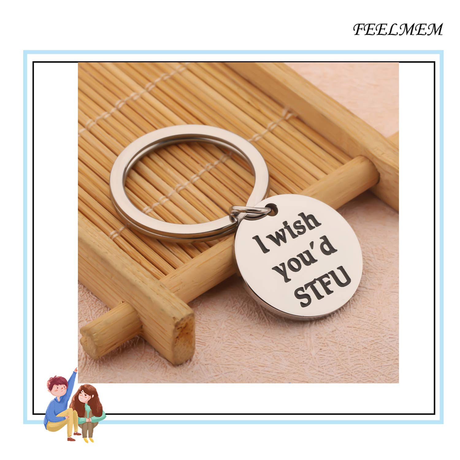 FEELMEM Friend Encouragement Gift I Wish You'd STFU Shut The Fuck Up Keychain Funny Rude Quote Sarcastic Quote Fuck Jewelry Ceramic Gift Gift for Coworker Colleague (silver)