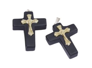 dhyanarsh 1 + 1 black tourmaline cross pendant set for evil protection - charged