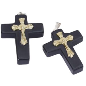 DHYANARSH 1 + 1 Black Tourmaline Cross Pendant Set for Evil Protection - Charged