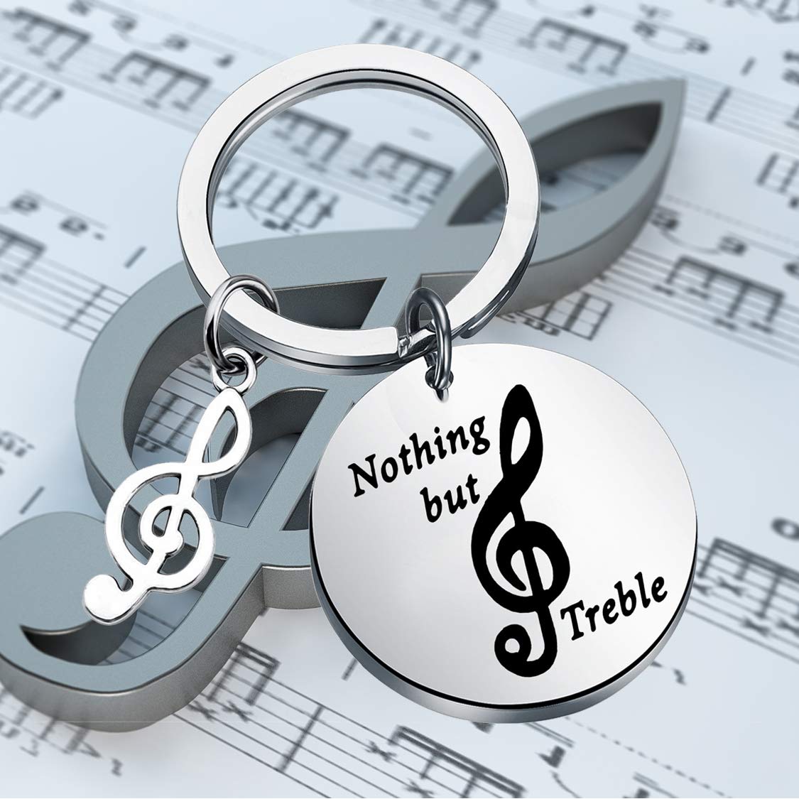 BEKECH Music Keychain Music Lover Gifts Nothing But Treble Keychain with Music Note Charm G Clef Note Musical Jewelry Gift for Musicians Music Teachers Students (silver)