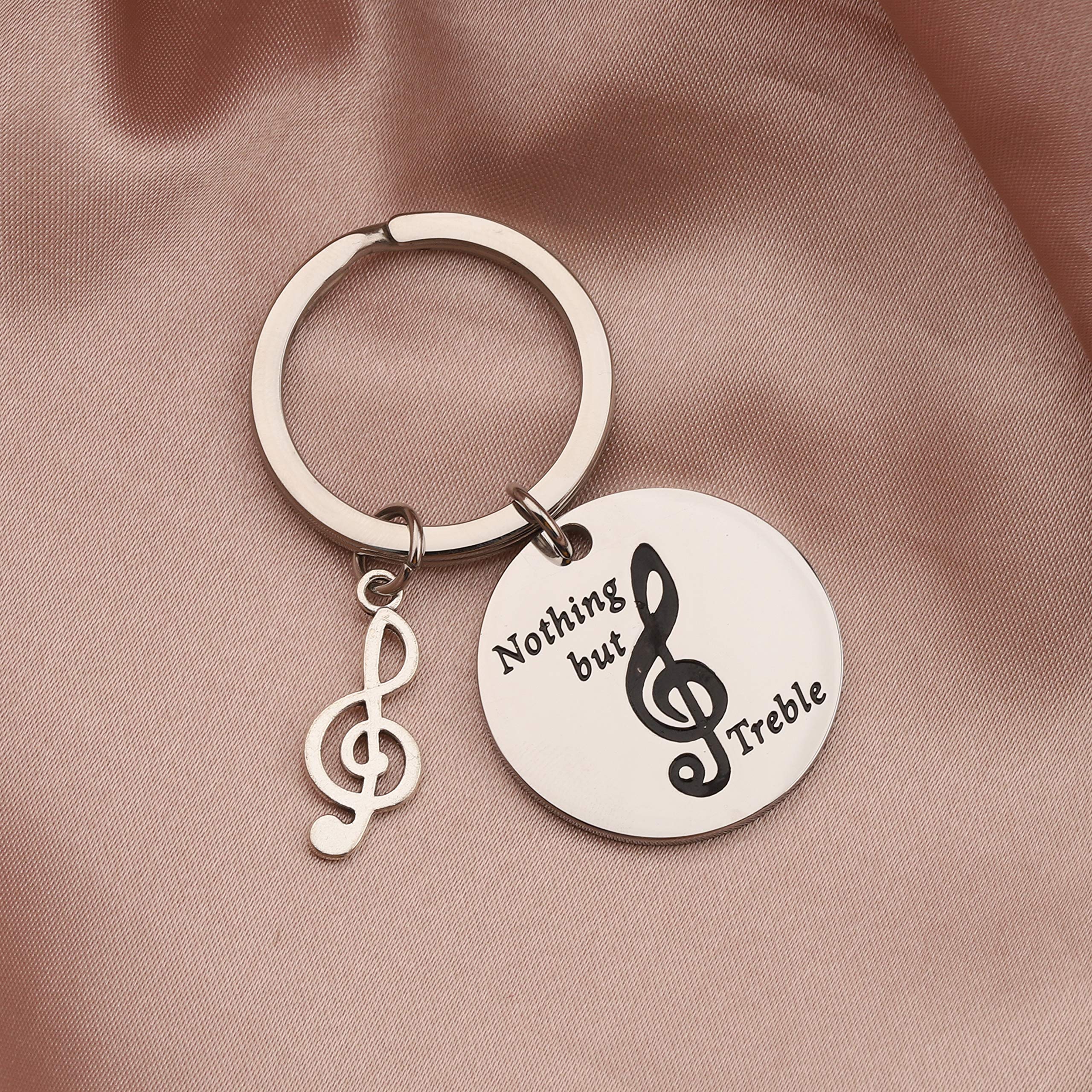 BEKECH Music Keychain Music Lover Gifts Nothing But Treble Keychain with Music Note Charm G Clef Note Musical Jewelry Gift for Musicians Music Teachers Students (silver)