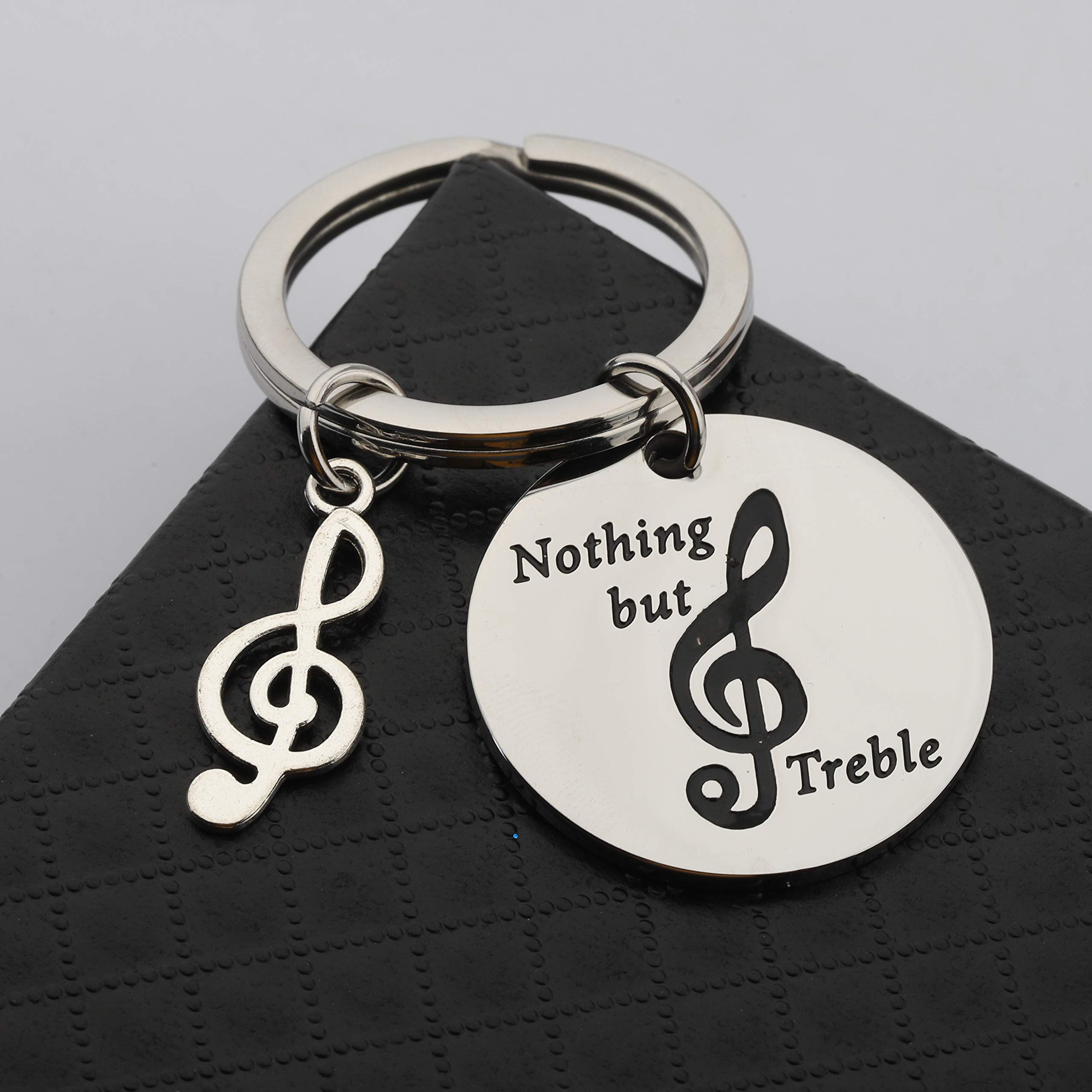 BEKECH Music Keychain Music Lover Gifts Nothing But Treble Keychain with Music Note Charm G Clef Note Musical Jewelry Gift for Musicians Music Teachers Students (silver)