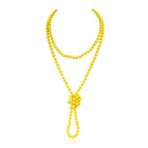 riah fashion hand knotted beads endless long statement necklace - handmade versatile beaded multi layer infinity wrap 60" sparkly faceted crystal rondelle (lemon yellow)