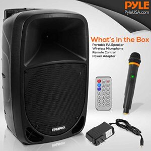 Pyle PSBT105A - 1000W Portable Bluetooth PA Speaker, 10'' Subwoofer, UHF Wireless Mic, MP3/USB/SD, Rechargeable Battery, LED Battery Indicator Lights, Black