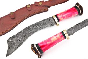 fayyaz brothers custom made damascus steel hunting knife/kukri knife fbk-18730 (red colored bone)