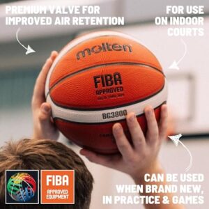 Molten BG3800 Basketball, Indoor, FIBA Approved, Composite Leather, Size 5, Orange/Ivory, Suitable for Boys Age 7, 8, 9, 10 & 11, Girls Age 12 & 13