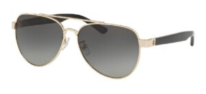 tory burch ty6070 327111 57m shiny light gold metal/light grey gradient aviator sunglasses for women+ bundle with designer iwear eyewear kit