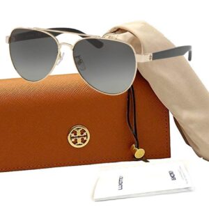 Tory Burch TY6070 327111 57M Shiny Light Gold Metal/Light Grey Gradient Aviator Sunglasses For Women+ BUNDLE with Designer iWear Eyewear Kit