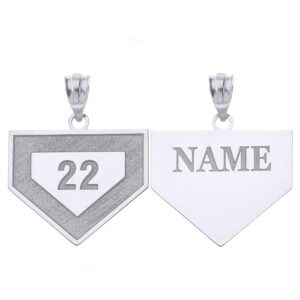 sterling silver customized sports home plate baseball base pendant with your name and number