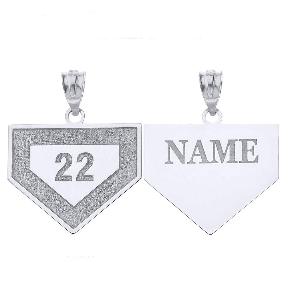 Sterling Silver Customized Sports Home Plate Baseball Base Pendant with Your Name and Number