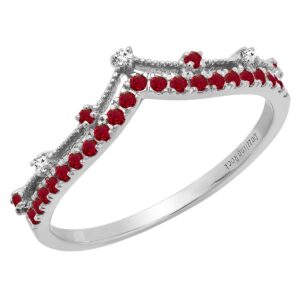 dazzlingrock collection round ruby & 0.03 ct. white diamond chevron wedding band for her, 18k white gold, size 7