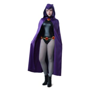 miccostumes women's costume magical girl cosplay fighting bodysuit full set with purple hooded cloak (m)