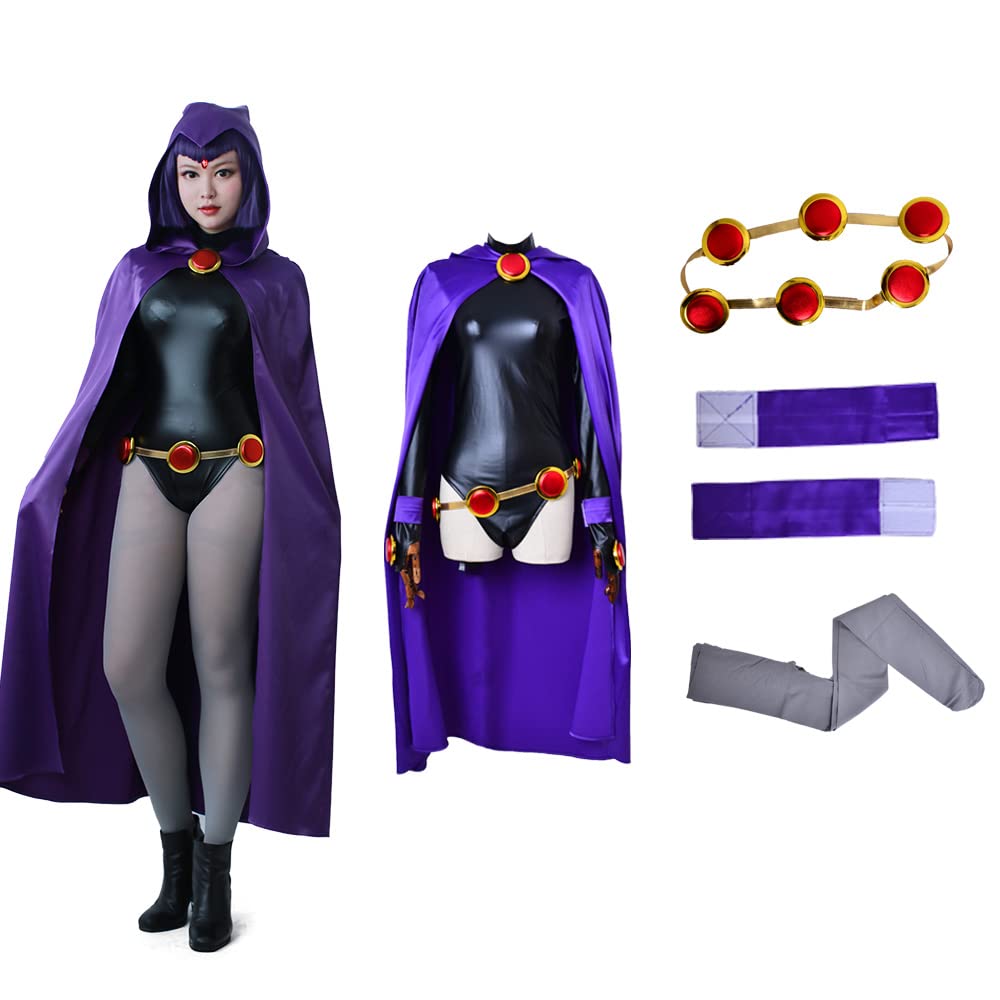 miccostumes Women's Costume Magical Girl Cosplay Fighting Bodysuit Full Set With Purple Hooded Cloak (M)