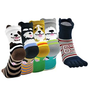 hellomamma women's toe sock cute cat dog ankle sock cotton athletic running five finger socks for girls (5 pairs)