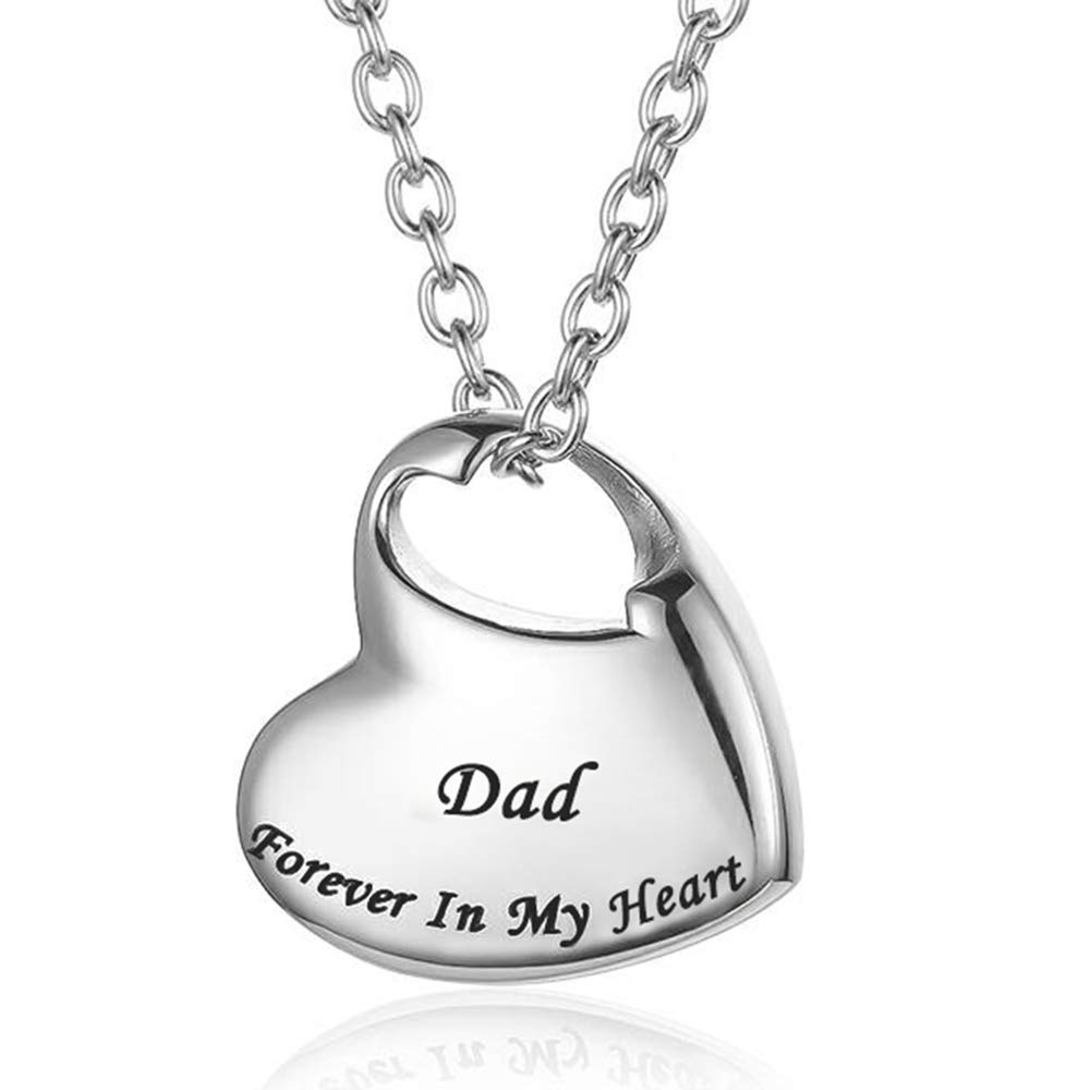 Cremation Urn Necklace for Ashes Urn Jewelry, Forever in My Heart Carved Stainless Steel Keepsake Waterproof Memorial Pendant for mom & dad with Filling Kit