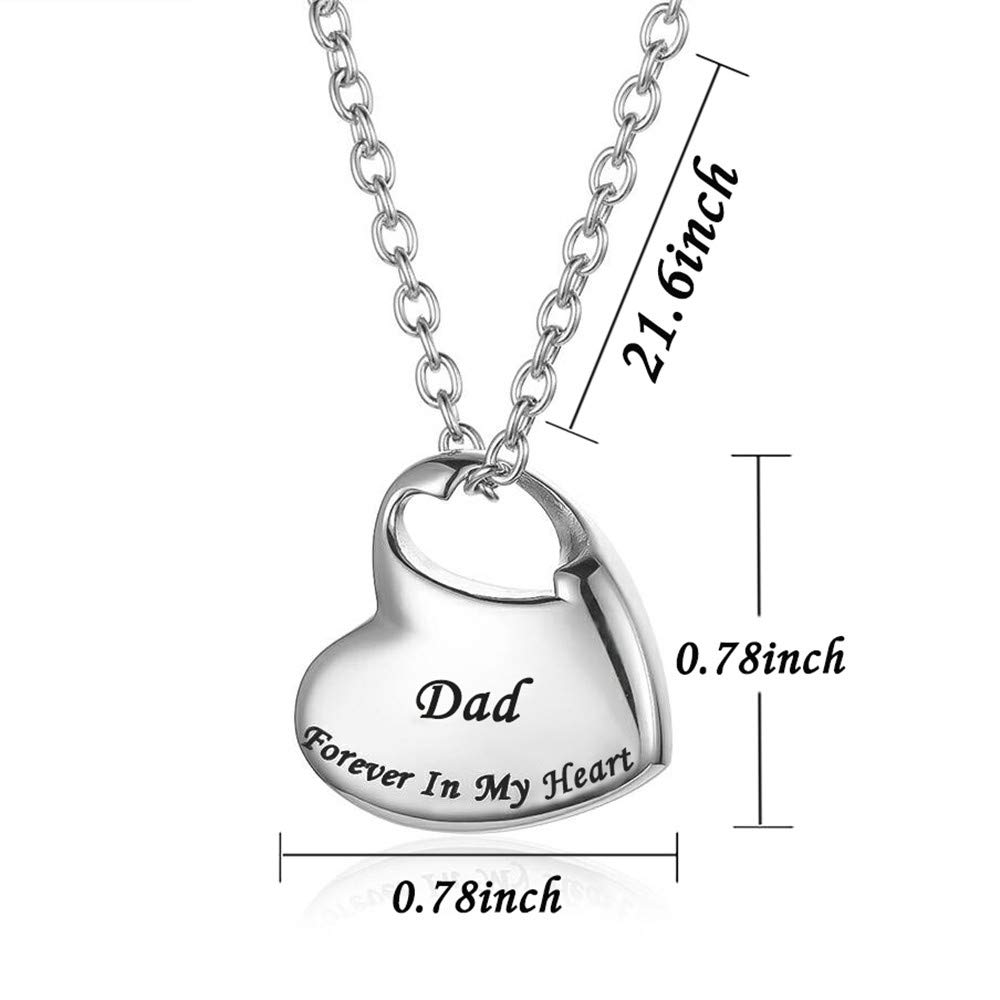 Cremation Urn Necklace for Ashes Urn Jewelry, Forever in My Heart Carved Stainless Steel Keepsake Waterproof Memorial Pendant for mom & dad with Filling Kit