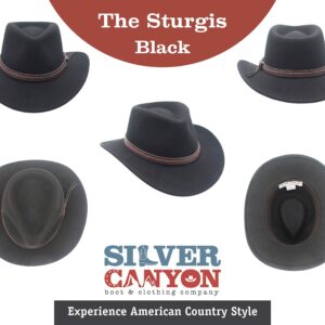 Sturgis Crushable Wool Felt Outback Western Style Cowboy Hat by Silver Canyon, Black