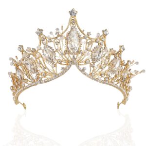 women baroque queen crown, gold princess tiaras and crowns wedding tiara and crown for bride crowns for women adult and girls - prom birthday halloween