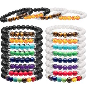 hicarer 16 pieces men women 8mm lava rock bracelets 7 chakra aromatherapy essential oil diffuser bangle natural stone beads bracelet