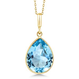 gem stone king 8.00 cttw 14k yellow gold blue topaz pendant necklace | pear shape 16x12mm | gemstone birthstone | gold necklace for women | with 18 inch chain