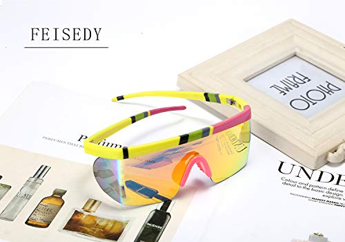 FEISEDY Oversized Mirror Shield Sport 80s Sunglasses Ski Goggles Flat Top One Piece Futuristic Visor Women Men B2522