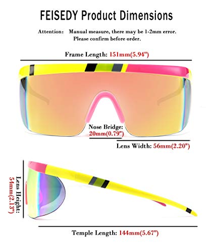 FEISEDY Oversized Mirror Shield Sport 80s Sunglasses Ski Goggles Flat Top One Piece Futuristic Visor Women Men B2522