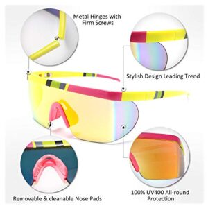 FEISEDY Oversized Mirror Shield Sport 80s Sunglasses Ski Goggles Flat Top One Piece Futuristic Visor Women Men B2522