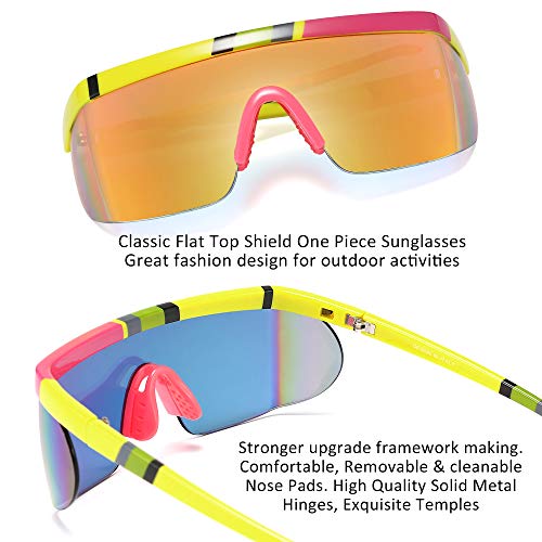 FEISEDY Oversized Mirror Shield Sport 80s Sunglasses Ski Goggles Flat Top One Piece Futuristic Visor Women Men B2522