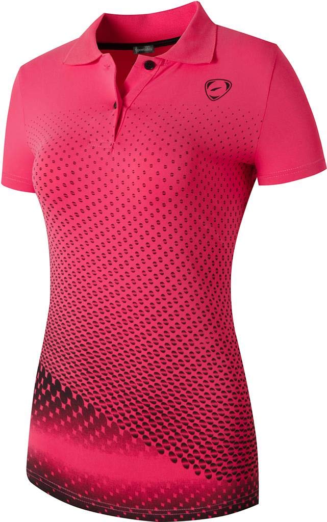 Sportides Women's Sport Polo Tee Shirt Tshirt T-Shirt Short Sleeve Poloshirt Golf Tennis Badminton Bowling SWT251_RoseRed_XL